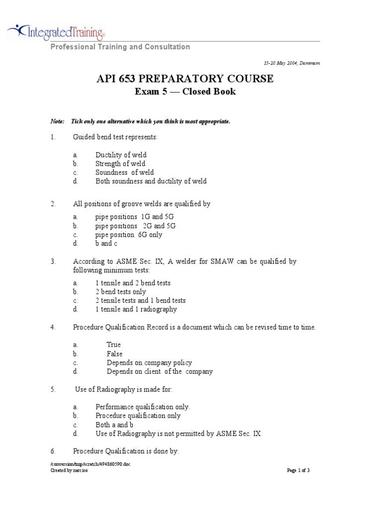 API 653 Exam Prep: Welding & Qualification | PDF | Ultimate Tensile ...
