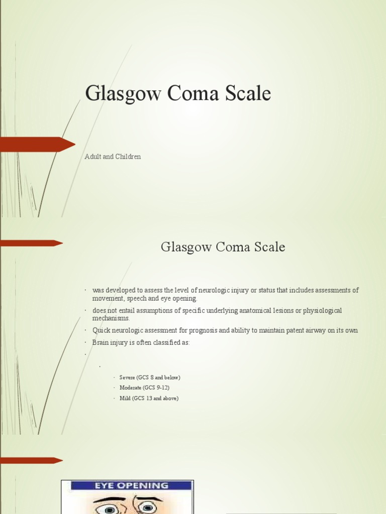 Glasgow Coma Scale: Adult and Children | PDF