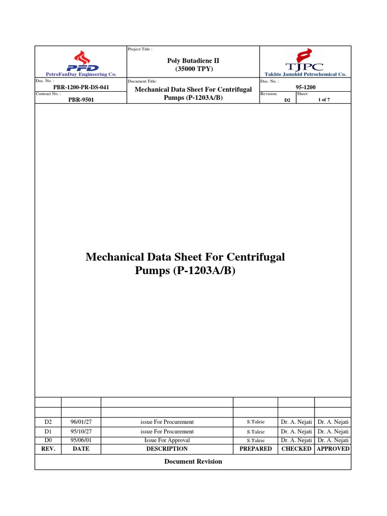 Mechanical Data Sheet For Centrifugal Pumps (P-1203A/B) : Poly ...