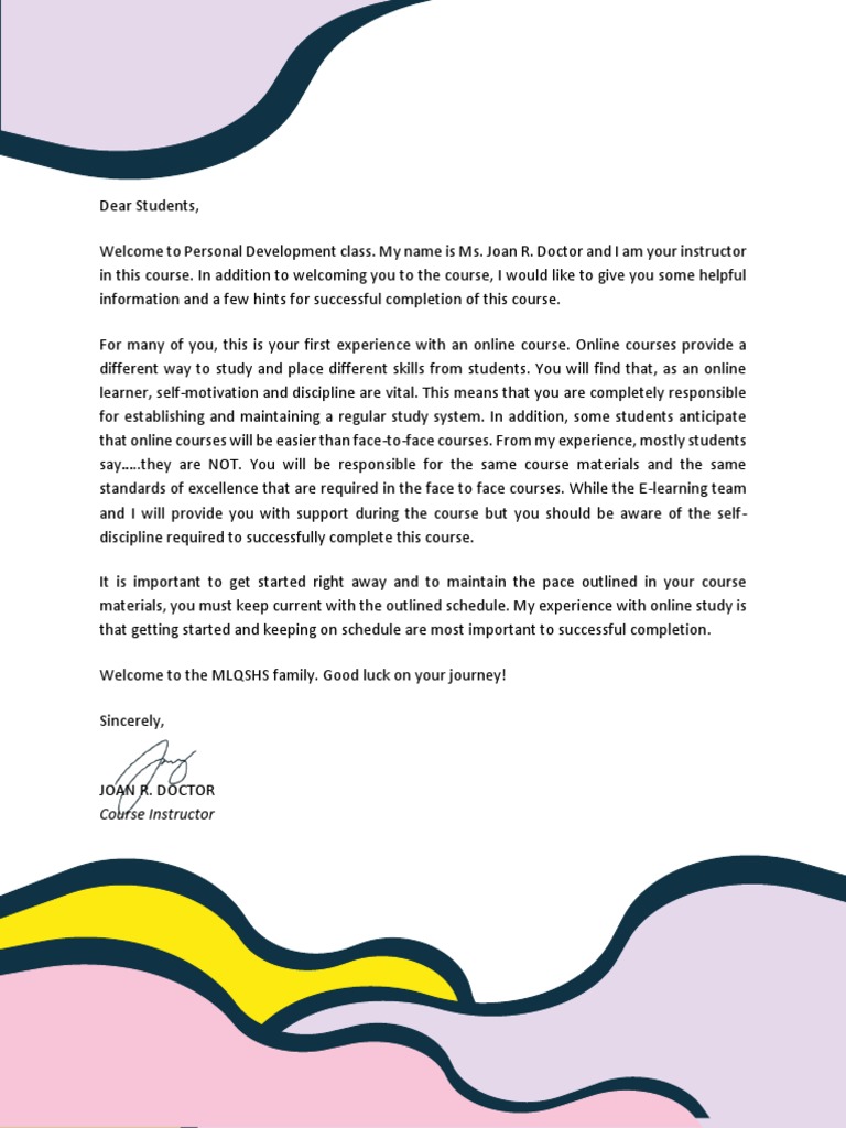 Welcome Message For Online Class Students | PDF