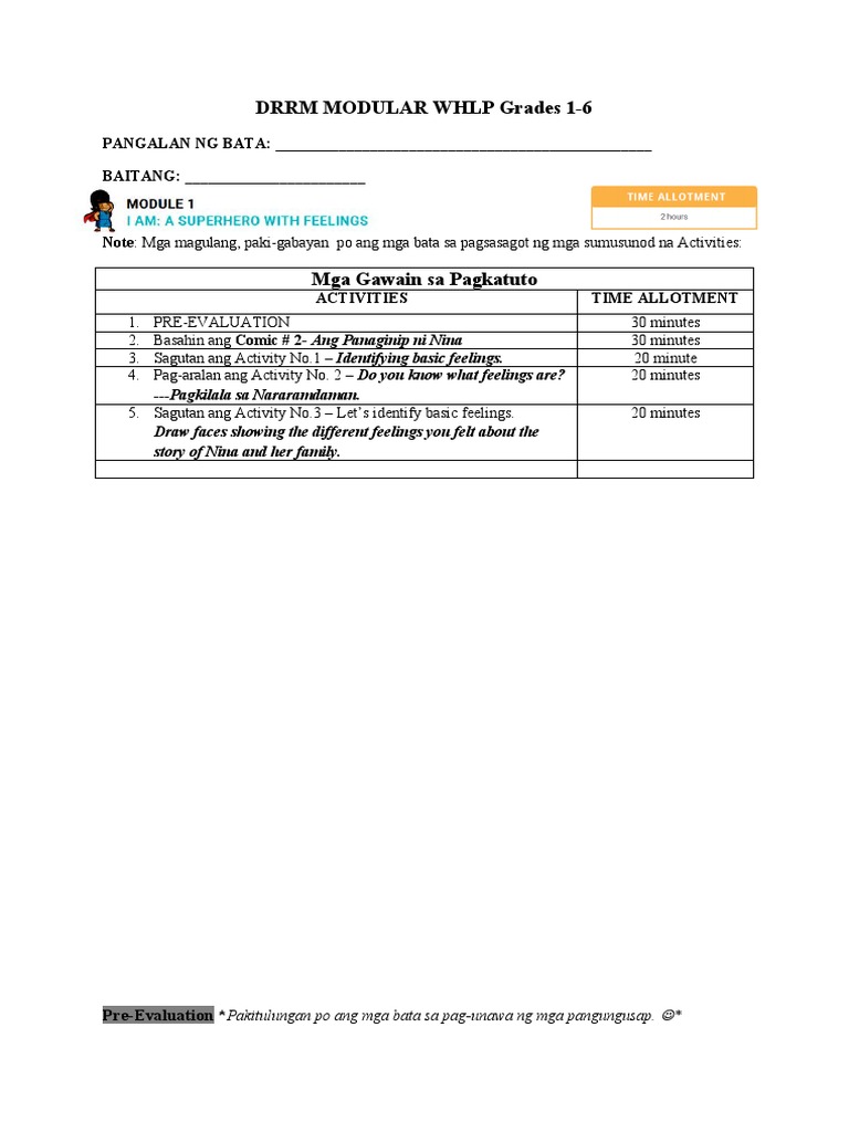 DRRM MODULE Activities and Simple WHLP | PDF