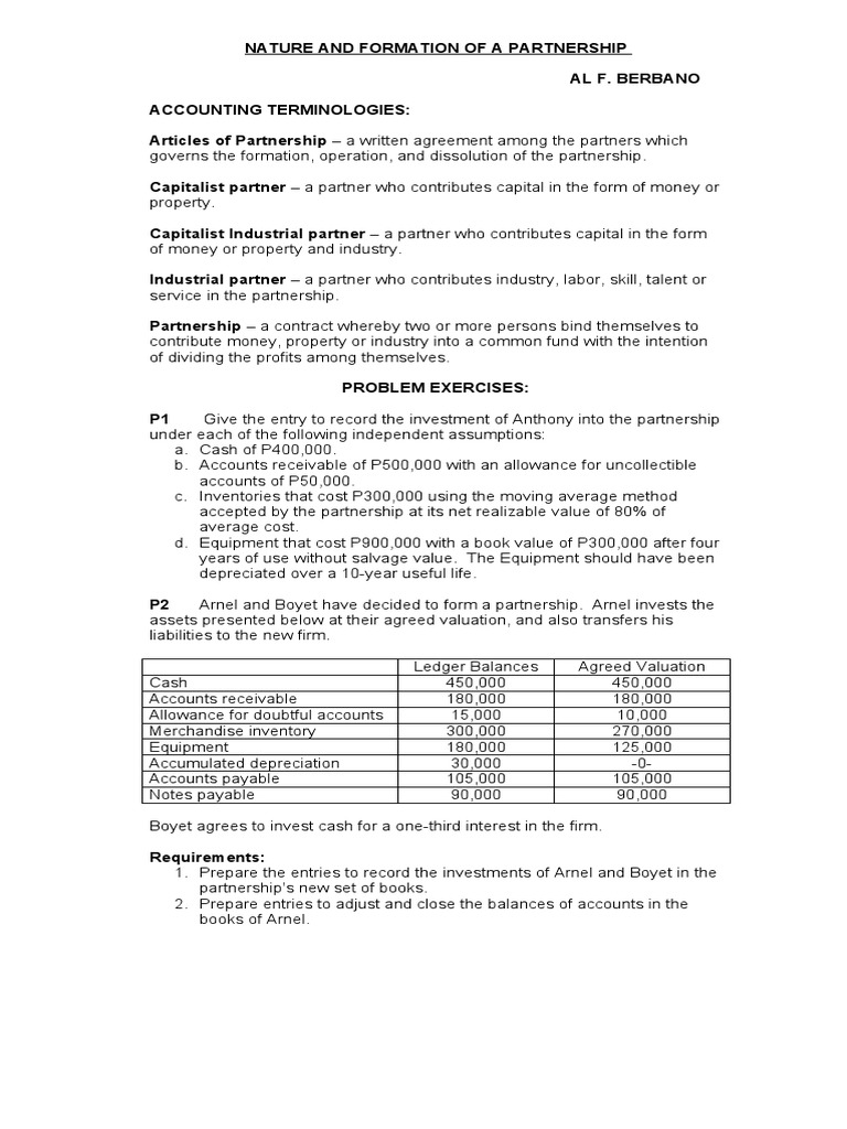 Problems Lecture - Partnership Formation | PDF | Balance Sheet ...