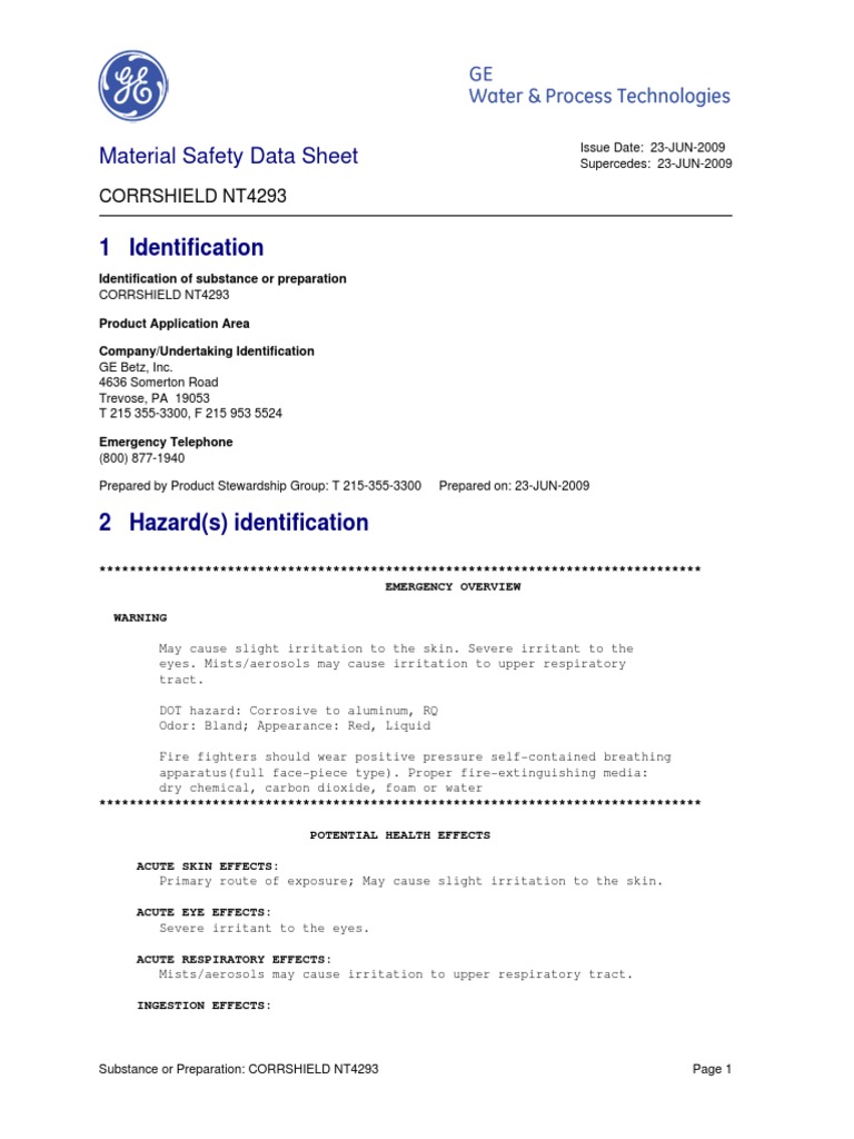 Material Safety Data Sheet: 1 Identification | PDF | Sodium Hydroxide ...