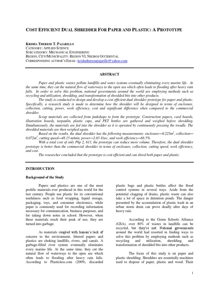Cost Efficient Dual Shredder For Paper A PDF | PDF | Recycling | Plastic