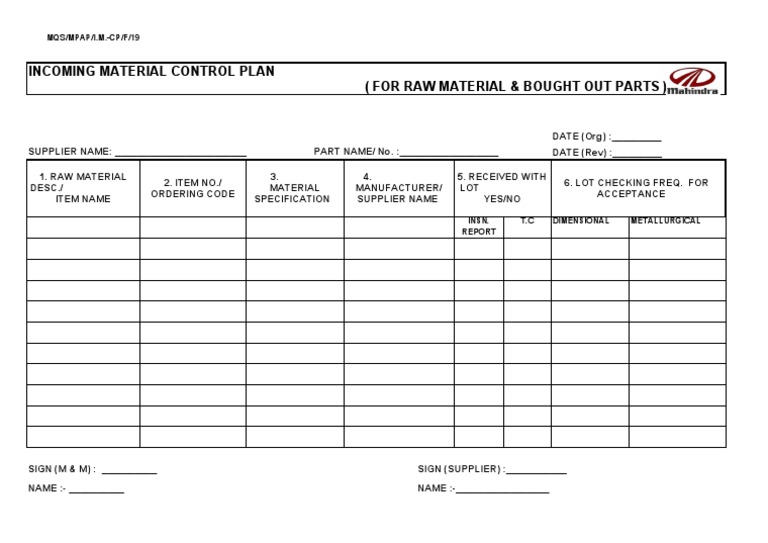 Incoming Material Control plan.xls
