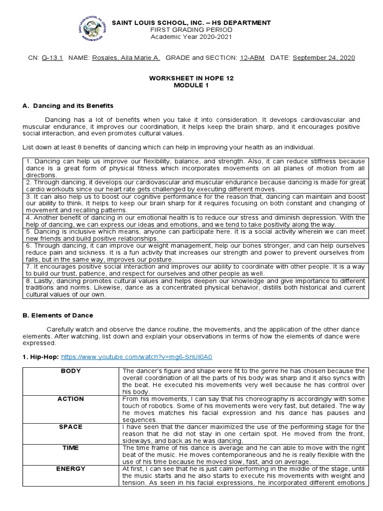 Hope Worksheet #1 | PDF | Folk Music | Dances