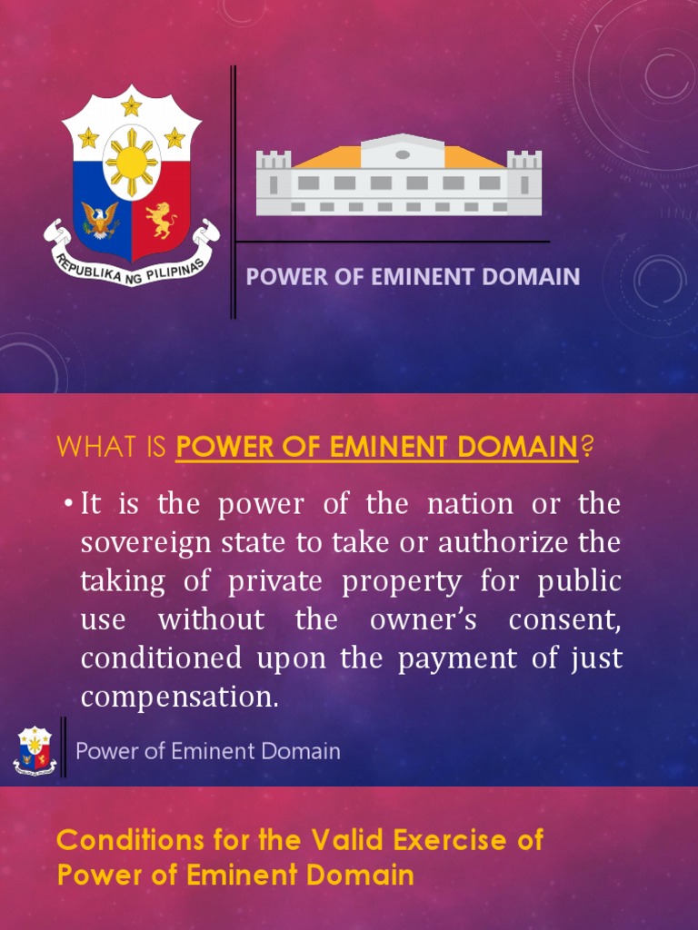 Power of Eminent Domain | PDF | Just Compensation | Eminent Domain