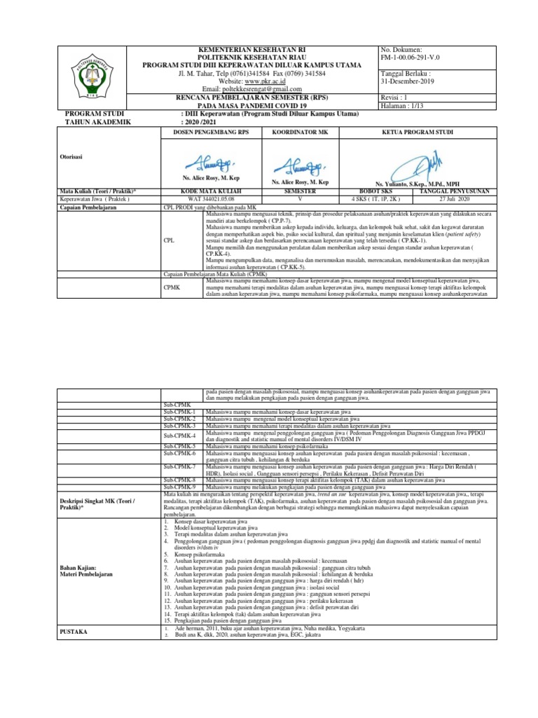 RPS Kep. Jiwa 2020-2021-P | PDF | Karier & Perkembangan
