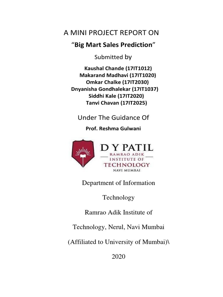 A Mini Project Report On: "Big Mart Sales Prediction" by | PDF | Dependent And Independent ...