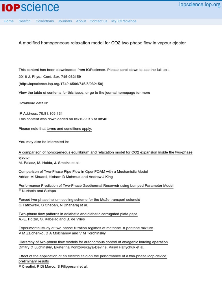 A Modified Homogeneous Relaxation Model For CO2 Two-Phase Flow in Vapour Ejector | PDF | Density ...