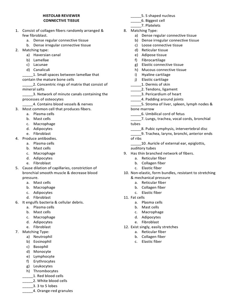 Histolab Reviewer Connective Tissue | PDF | Connective Tissue | White ...