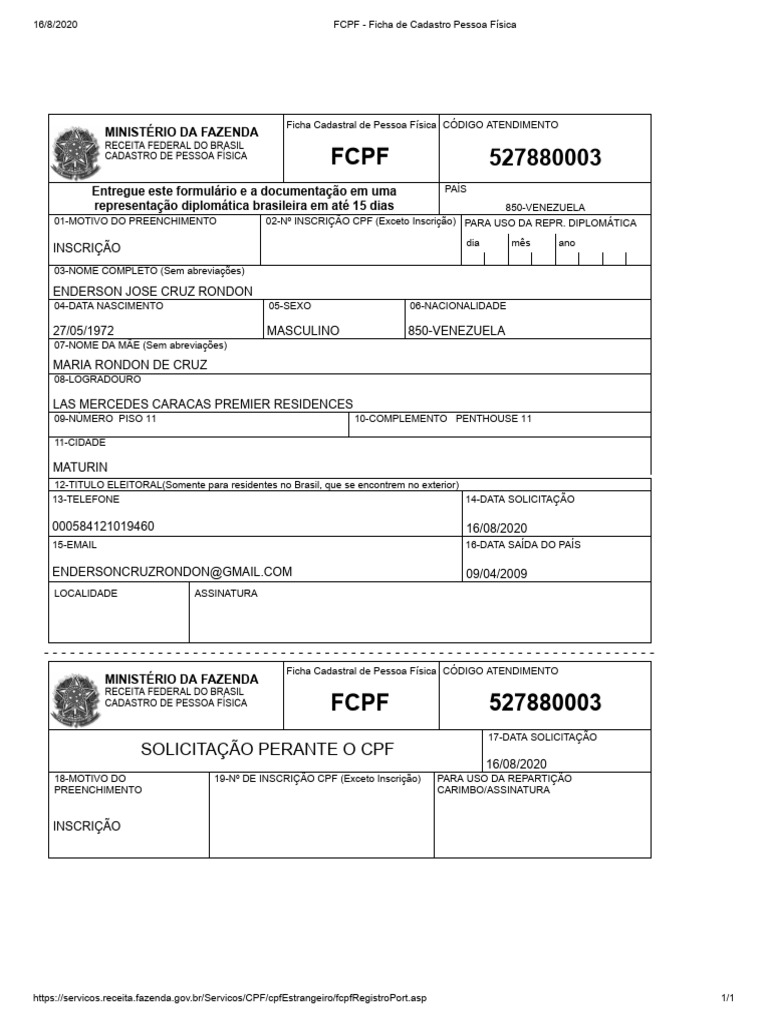FCPF - Ficha de Cadastro Pessoa Física | PDF | Documento | Finanças ...