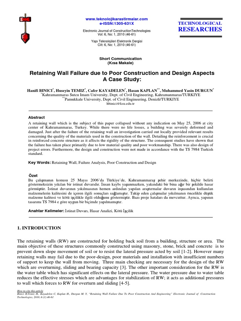 Retaining Wall Failure Due To Poor Const PDF | PDF | Geotechnical Engineering | Concrete