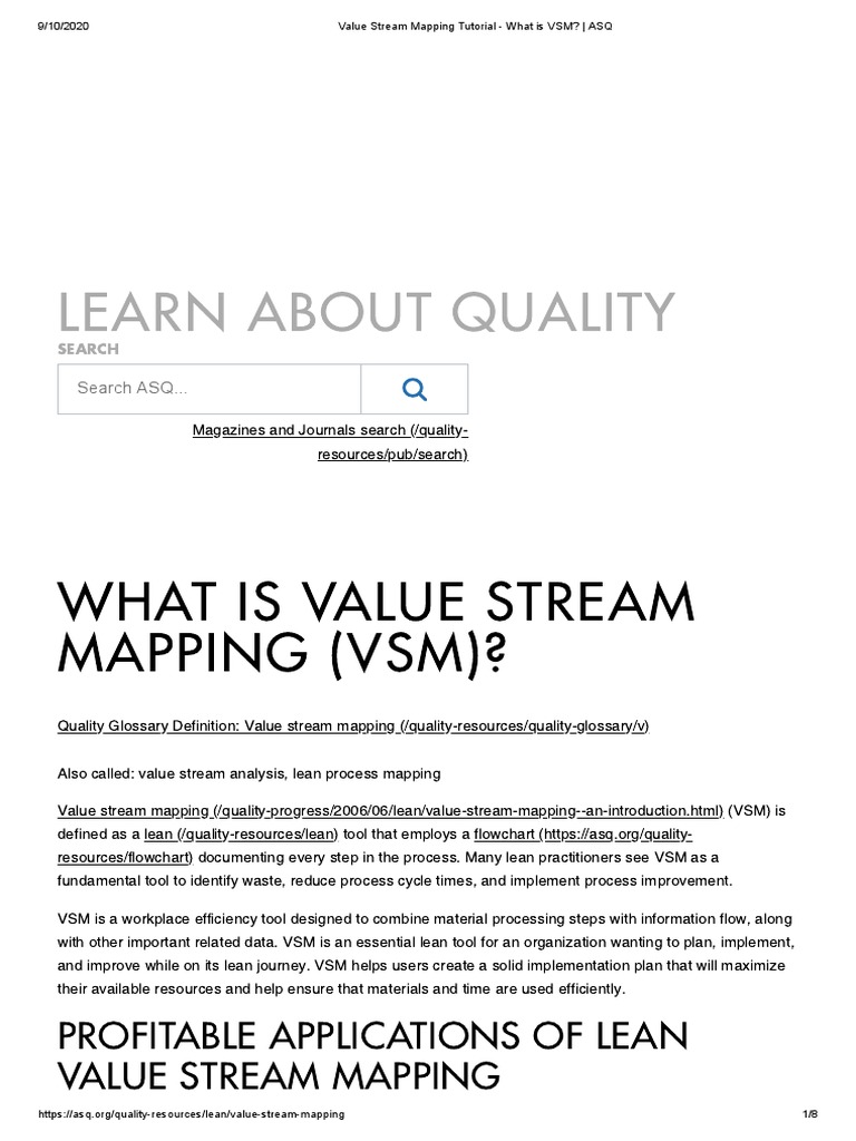Value Stream Mapping Tutorial - What Is VSM - ASQ | PDF | Inventory ...