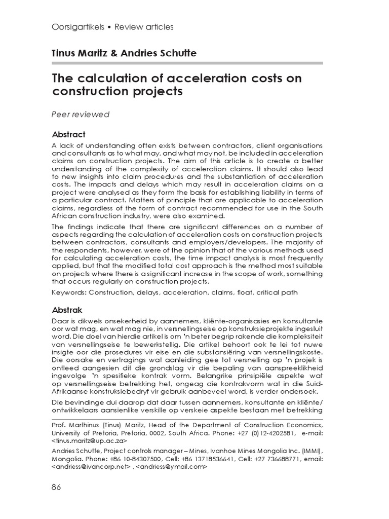 The Calculation of Acceleration Costs On Construction Projects | PDF ...