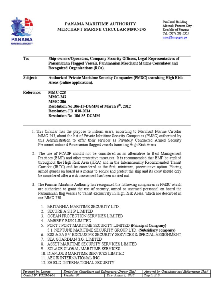 Merchant Marine Circular Mmc-245: Panama Maritime Authority | PDF ...
