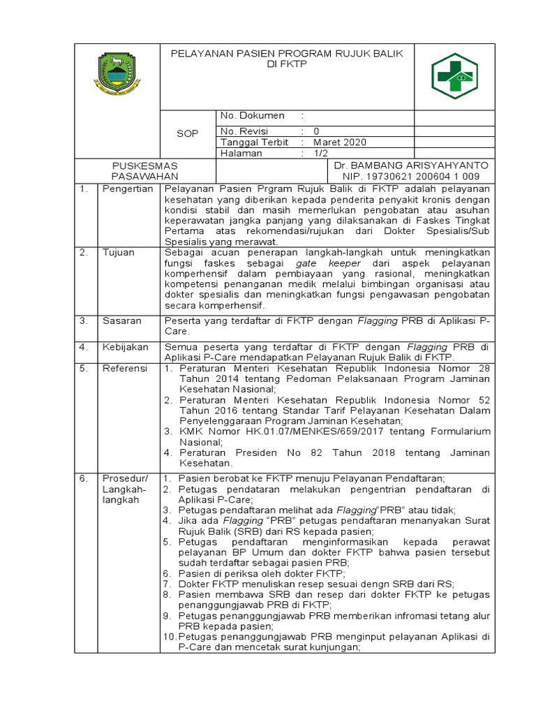 Sop PRB Prolanis PKM Pasawahan | PDF | Sains & Matematika