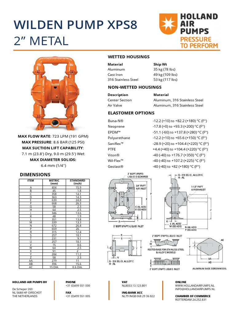 2" Metal: Wilden Pump Xps8 | PDF | Gas Technologies | Manufactured Goods