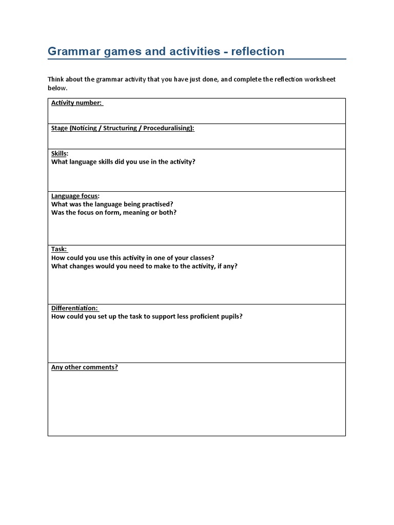 Grammar Activity Reflection Guide | PDF | Language Arts & Discipline ...