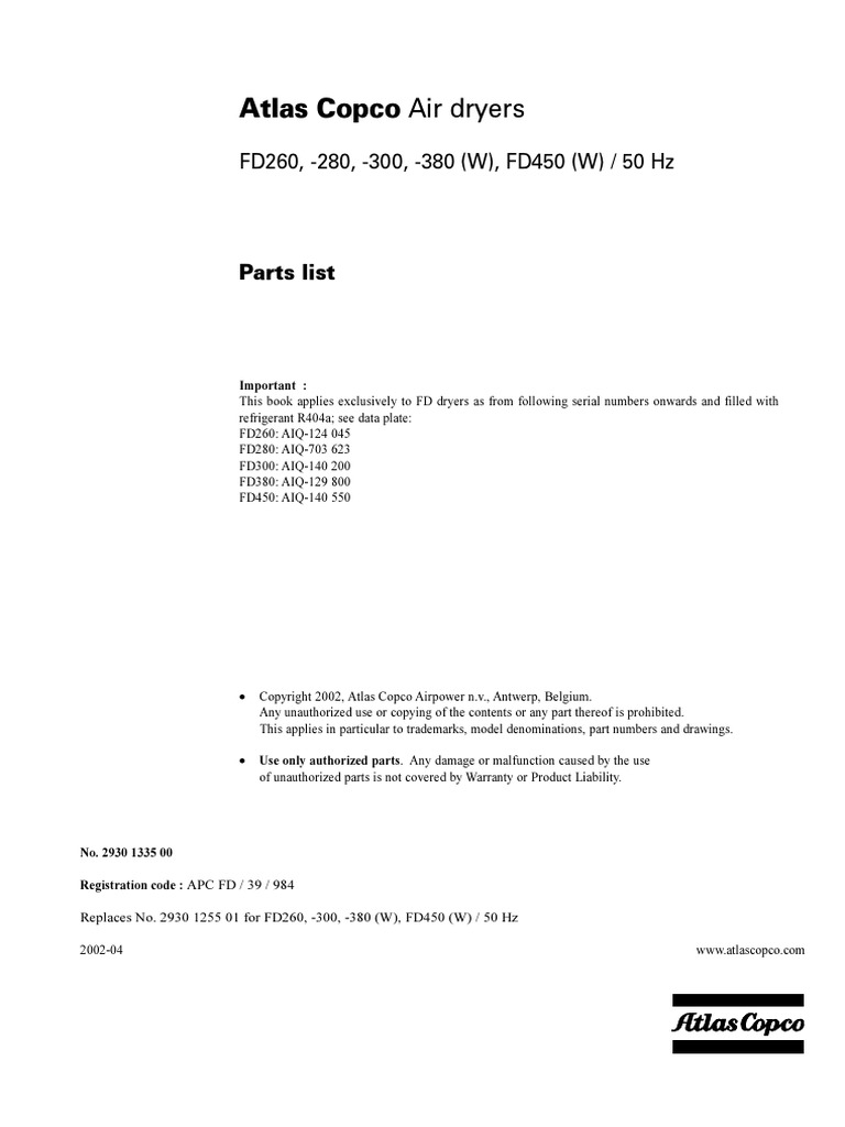 Part List Atlas Copco FD230 | PDF | Business