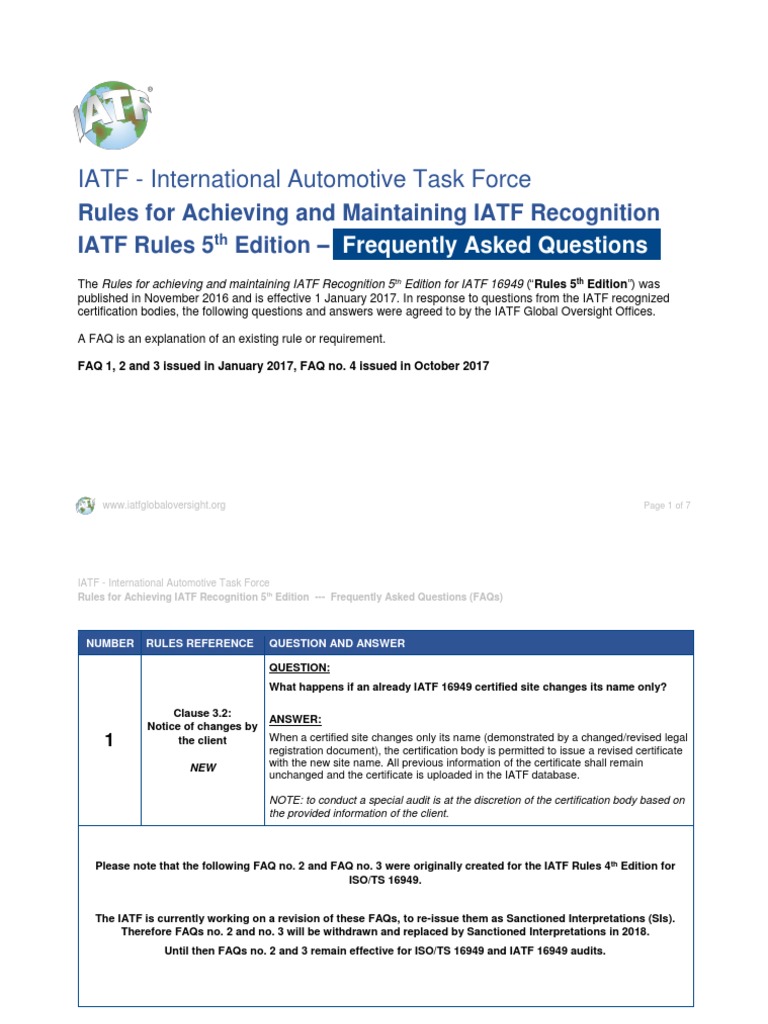 IATF - International Automotive Task Force: Rules For Achieving and ...