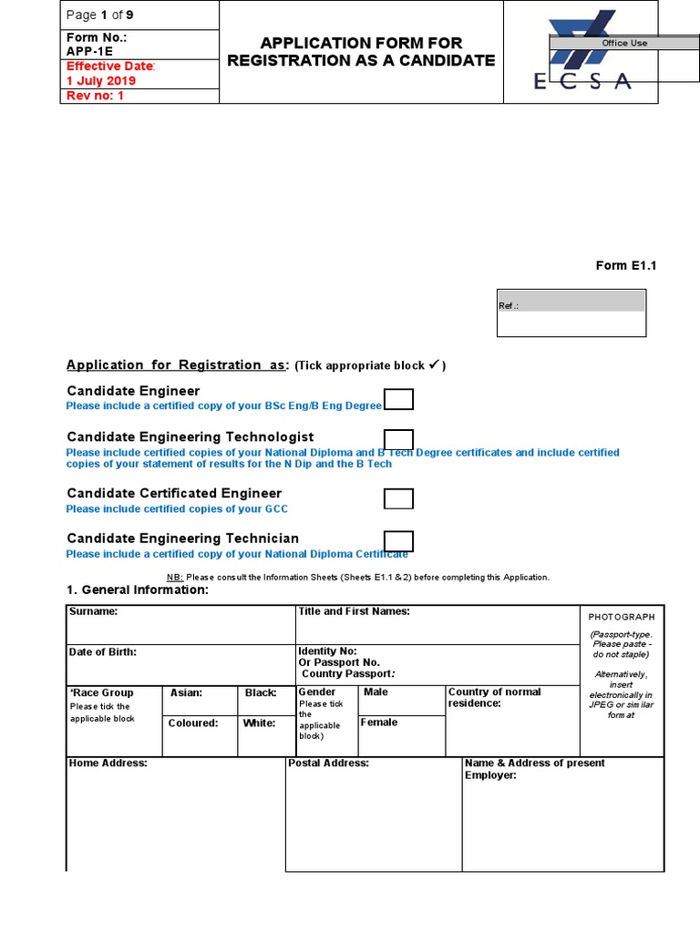1E ECSA Candidate Appform | PDF | Cheque | Banks
