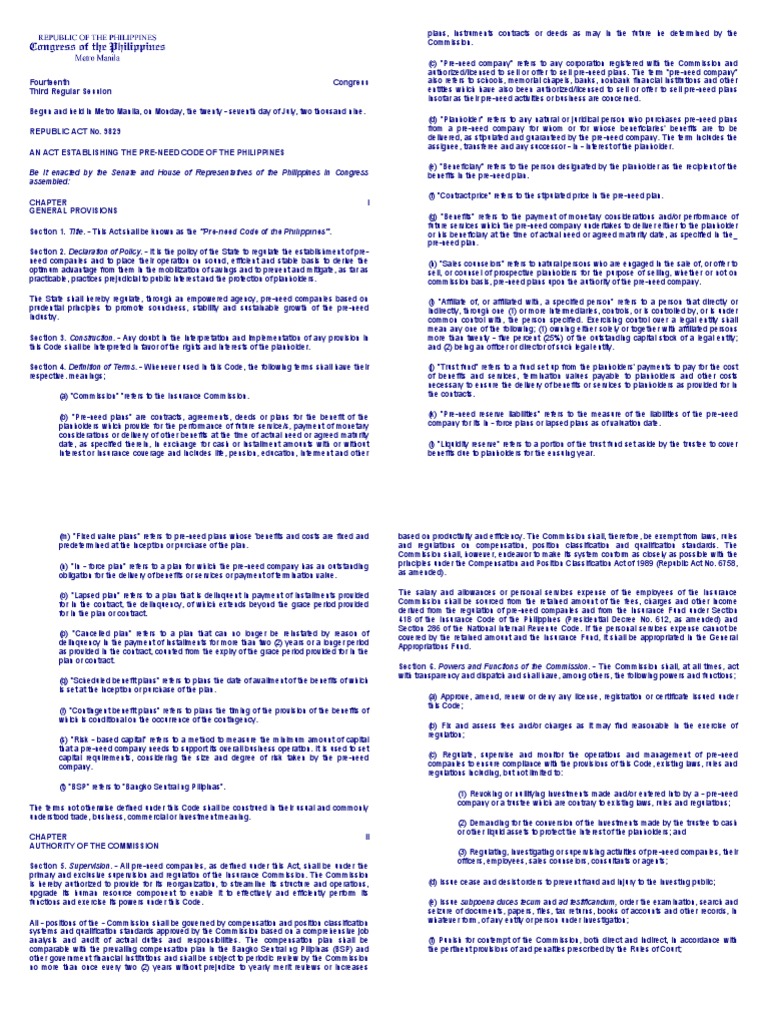 Pre-Need Code establishes rules for pre-need plans | PDF | Trust Law ...