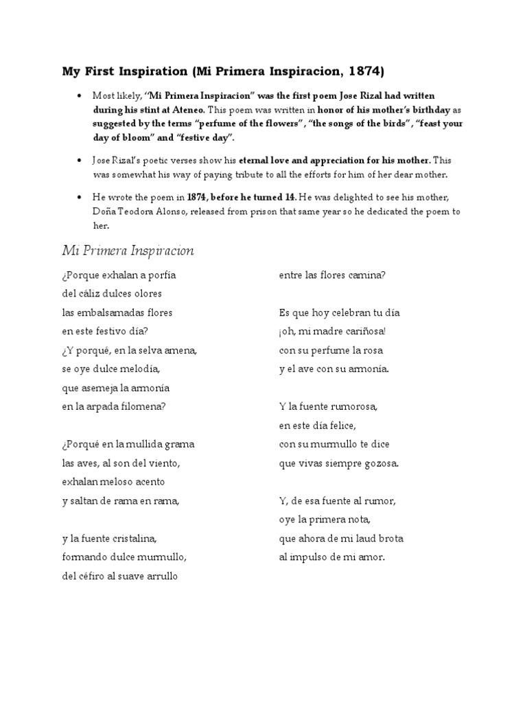My First Inspiration (Mi Primera Inspiracion, 1874) | PDF | Philippines