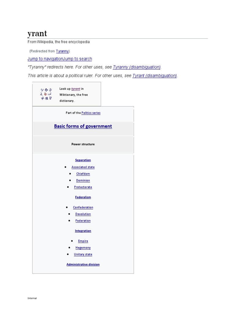 Tyrant: Absolute Ruler Who Governs Unrestrained | PDF | Tyrant ...