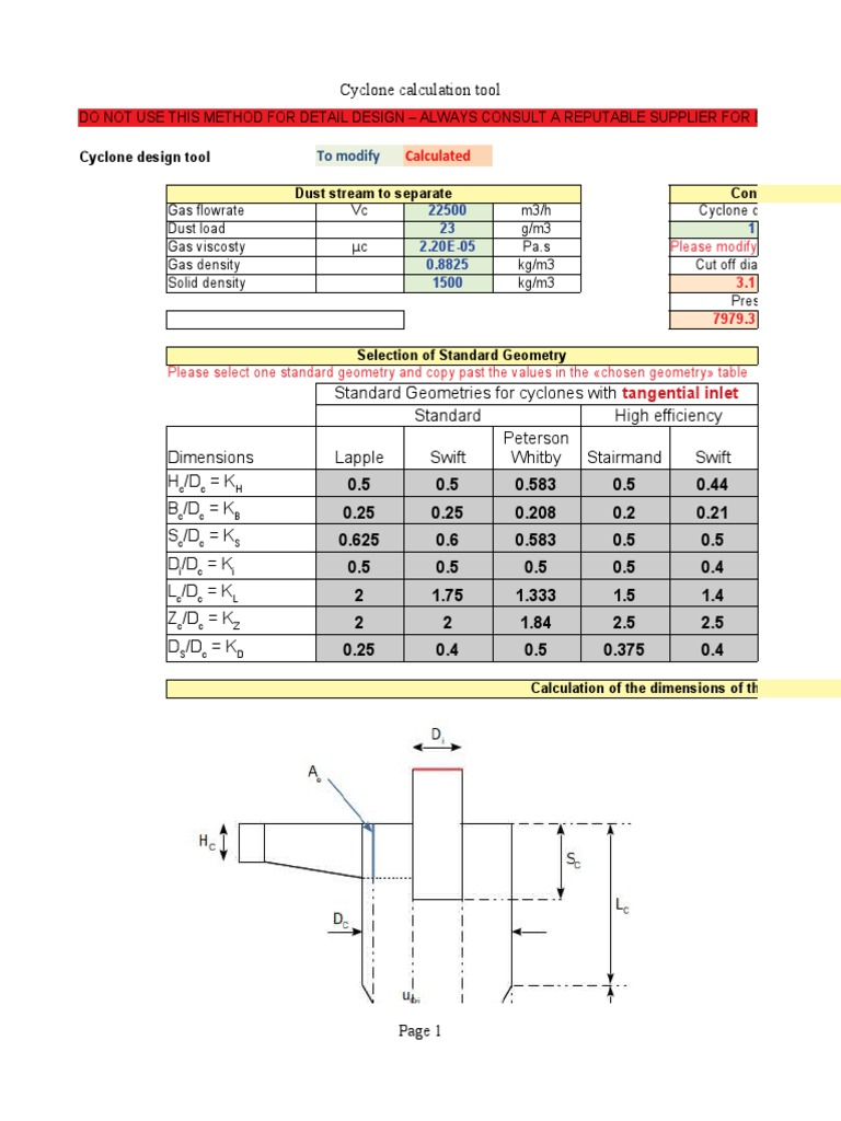 Cyclone Design Calculation Tool Simplified | PDF | Applied And ...