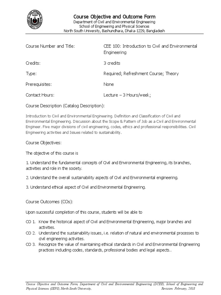 Course Objective and Outcome Form | PDF | Engineering | Civil Engineering