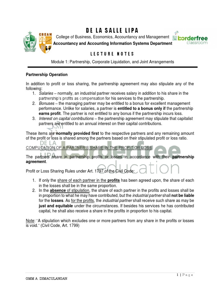 Computation of Partnership Profit and Loss Sharing: Calculating Partner ...