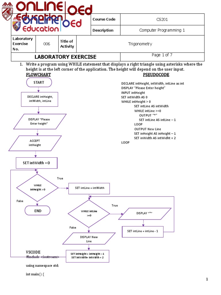 Laboratory Exercise: CS201 Computer Programming 1 006 Trigonometry Page 1 of 7 | PDF | Computer ...