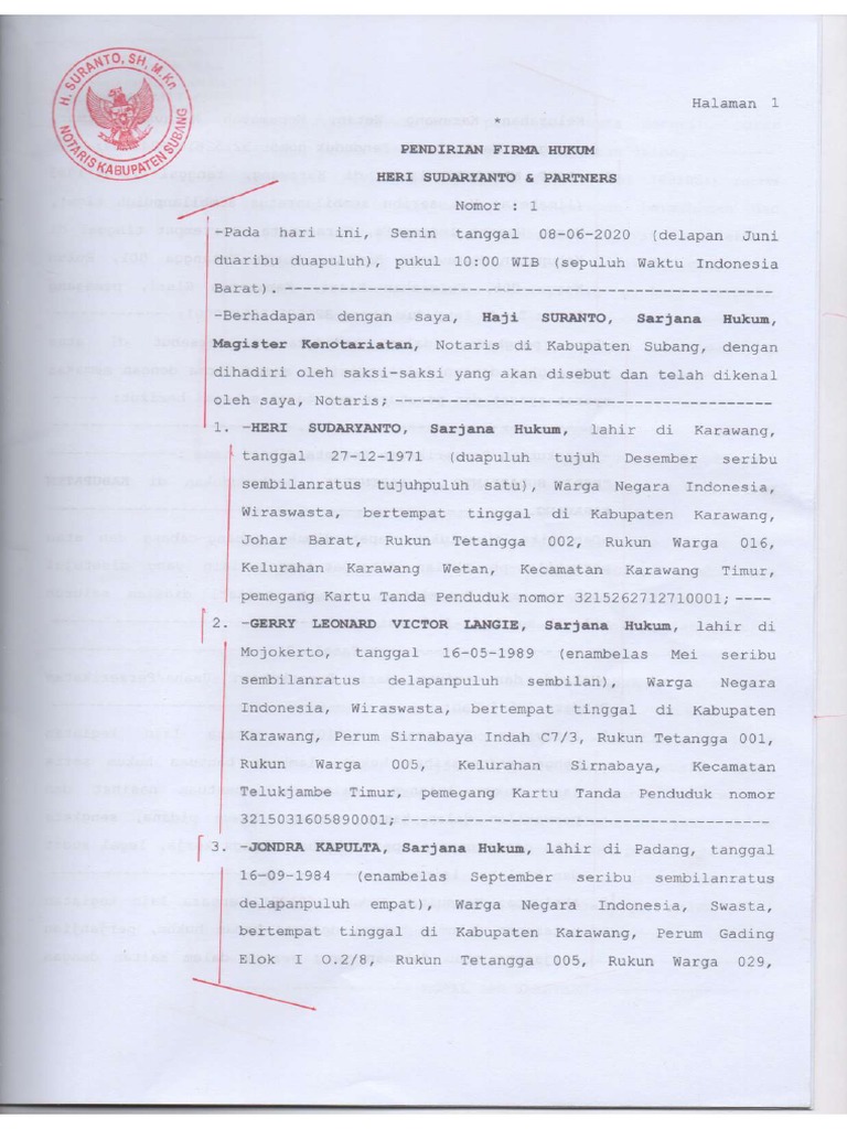 Akta Pendirian Firma Hukum PDF | PDF