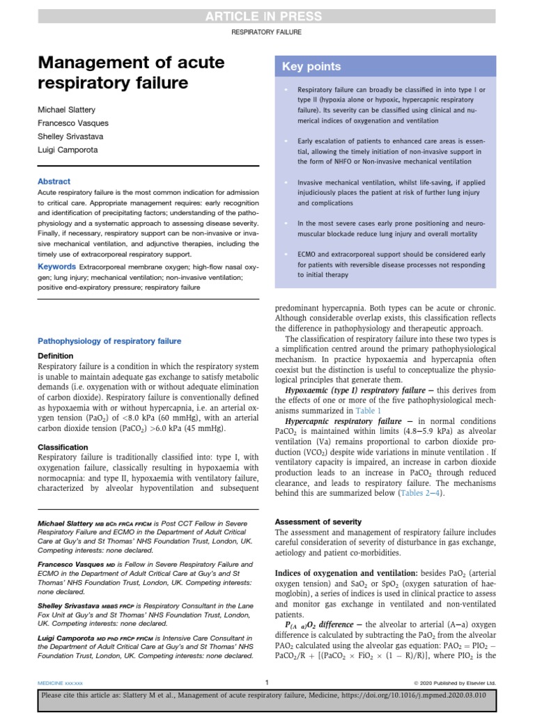Management of Acute Respiratory Failure PDF | PDF | Breathing ...