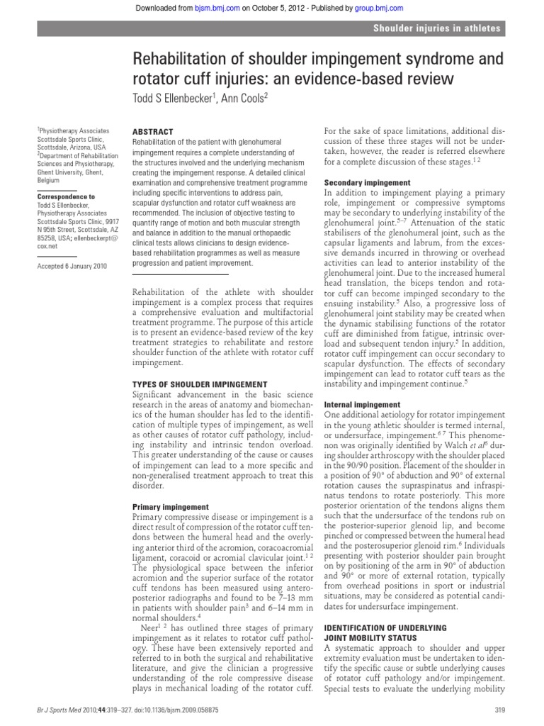 Rehabilitation of Shoulder Impingement Syndrome and Rotator Cuff ...