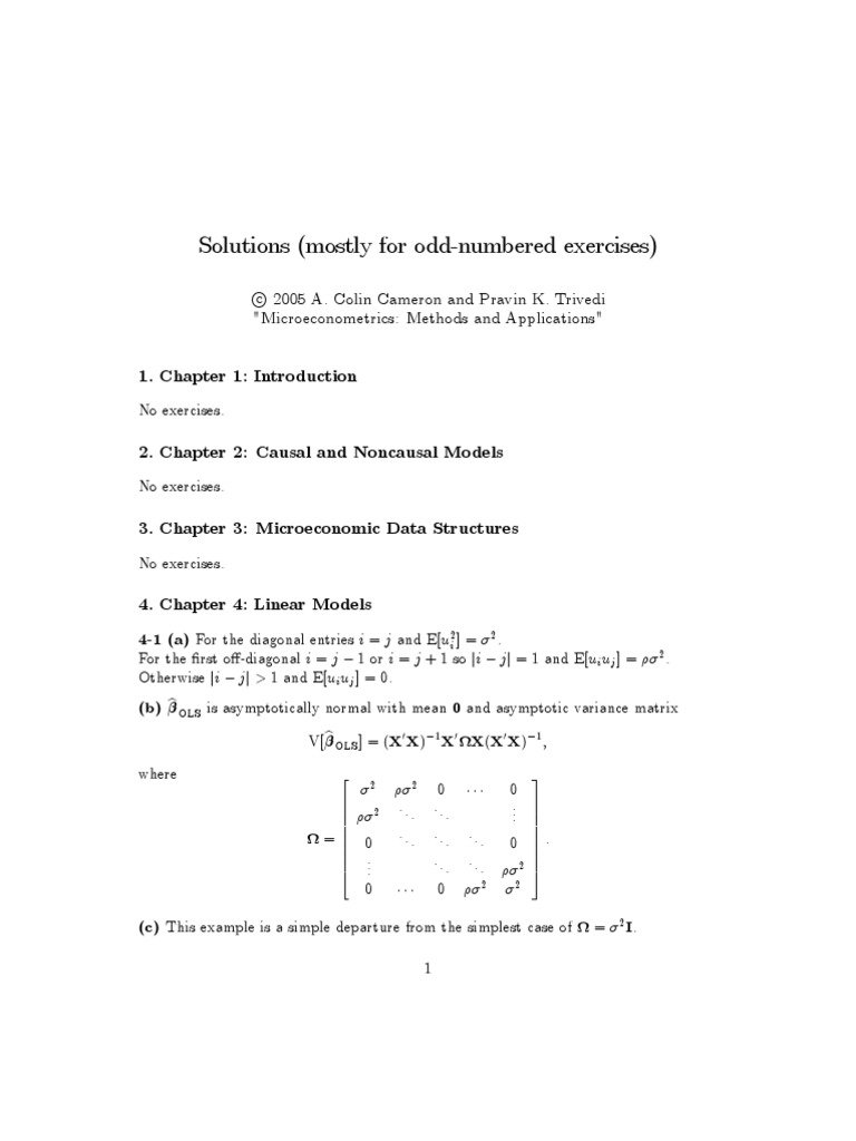 Cameron & Trivedi 2005 Microeconometrics Methods and Applications Solutions | PDF | Ordinary ...