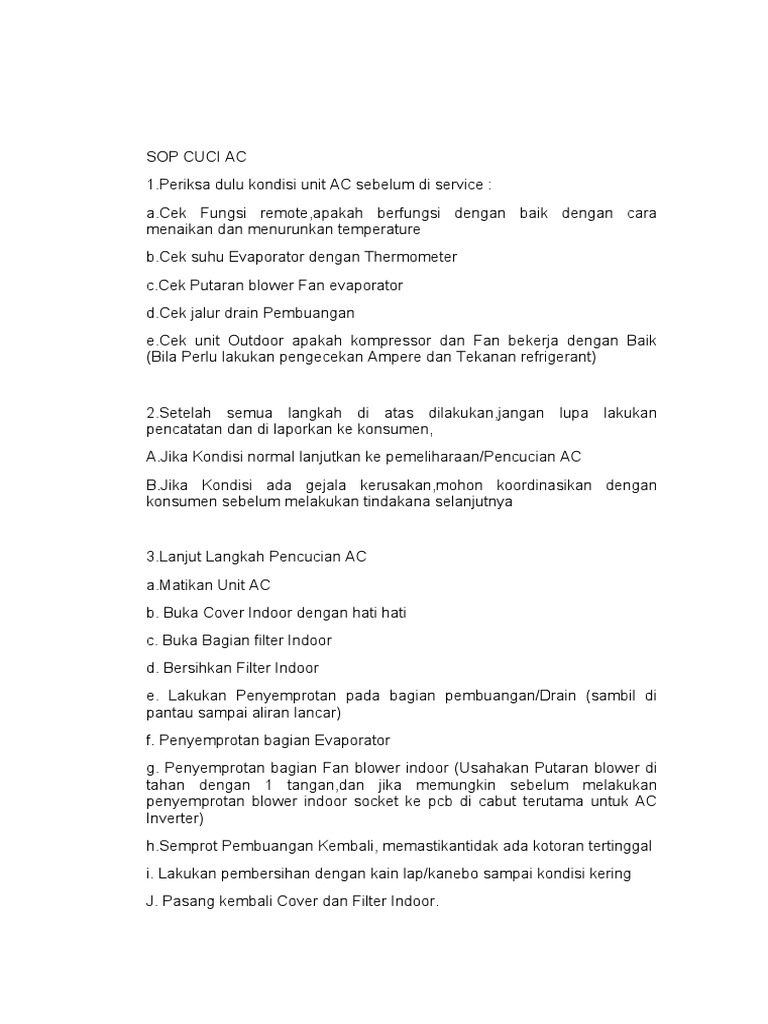 SOP Service AC Split | PDF