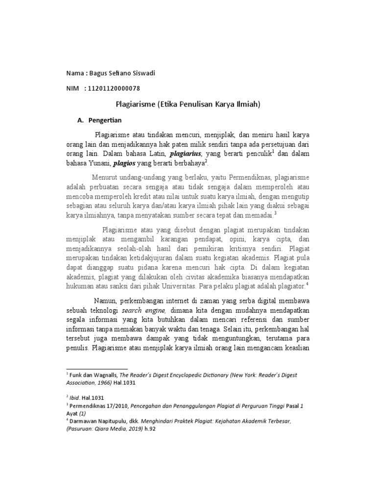 Bagus Sefiano Siswadi Plagiarisme Etika Penulisan Karya Ilmiah | PDF