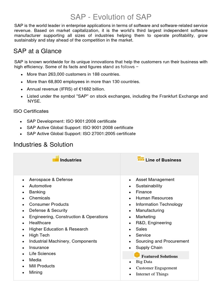 SAP - Evolution of SAP: SAP at A Glance | Download Free PDF ...