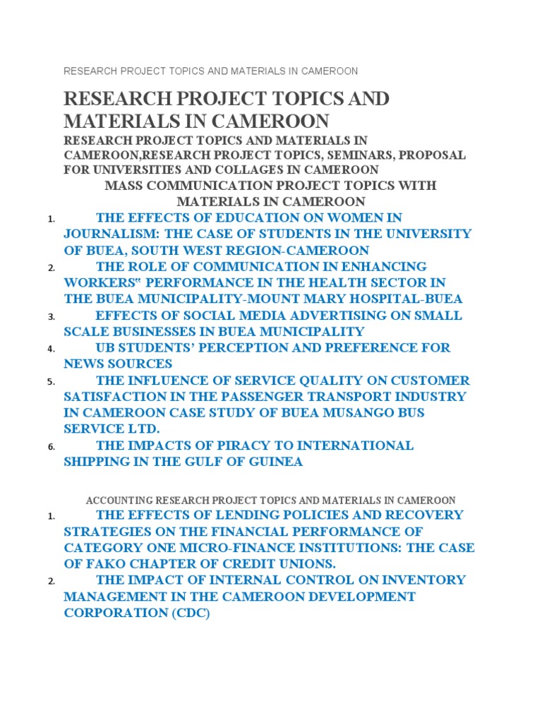 Mass Communication Project Topics With Materials in Cameroon | PDF ...