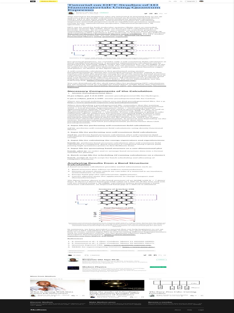 Tutorial On DFT Studies of 1D Nanomaterials Using Quantum Espresso by Benjamin Obi Tayo Ph.D. Mo ...