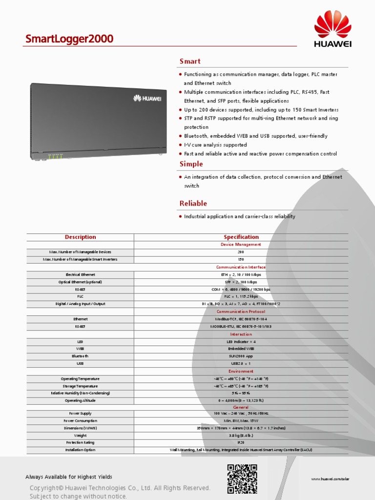 SmartLogger2000 Datasheet | PDF | Programmable Logic Controller | Usb