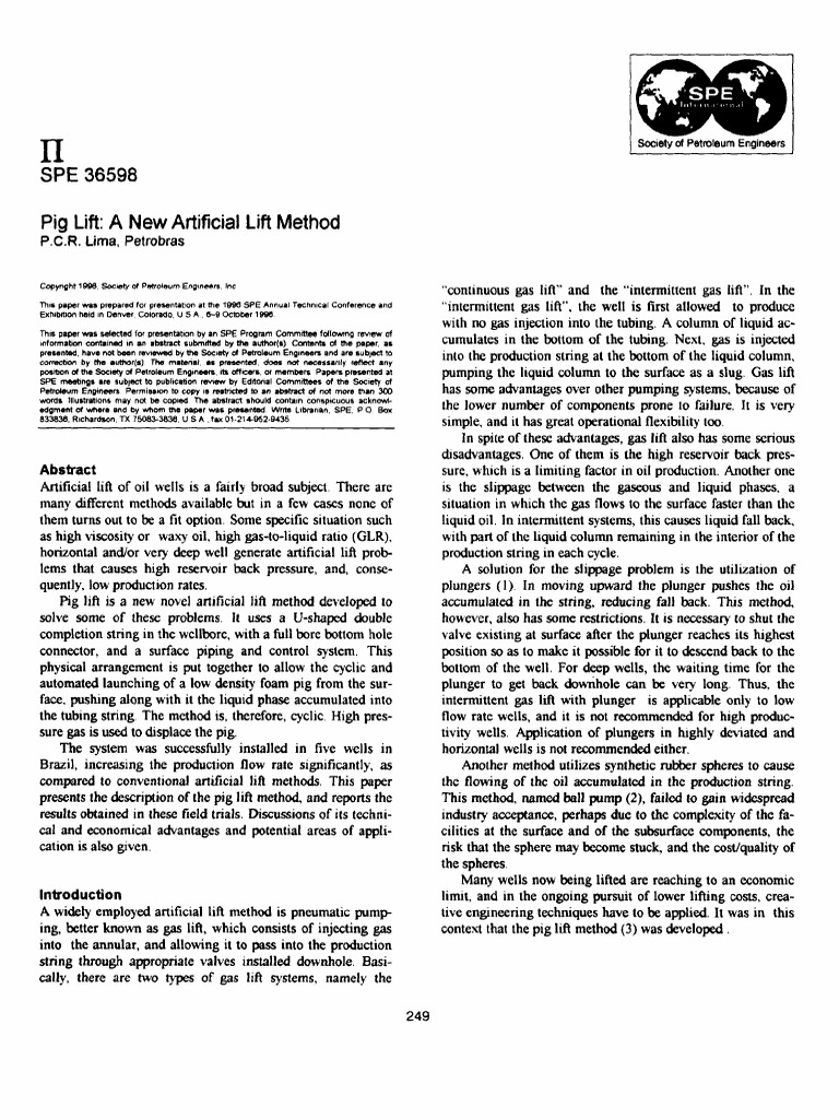Pig Lift: Innovative Artificial Lift Method | PDF | Barrel (Unit ...