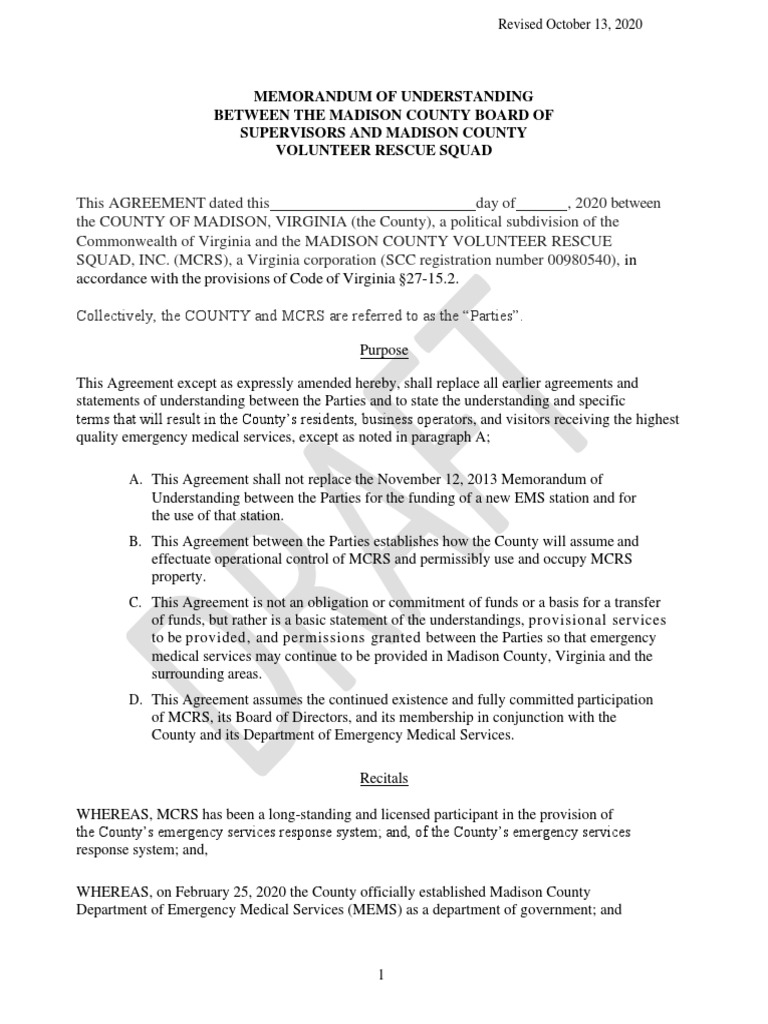 MOU for Madison County EMS Services | PDF | Emergency Medical Services ...