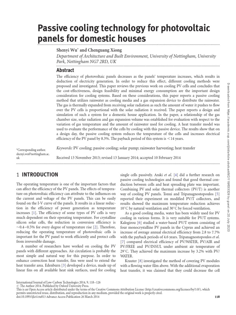 Passive Cooling Technology | PDF | Photovoltaics | Heat Transfer