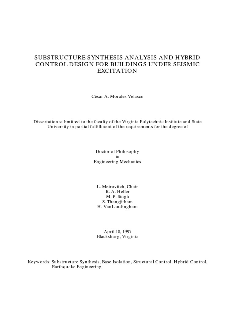 Substructure Synthesis Analysis and Hybrid Control Design For Buildings Under Seismic Excitation ...