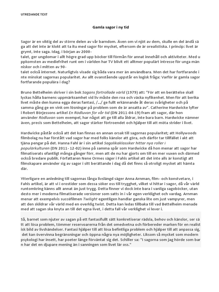Utredande Text - Gamla Sagor I Ny Tid | PDF