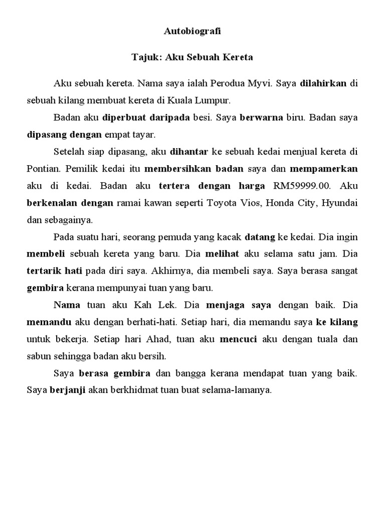 Karangan 3 Aku Sebuah Kereta Pdf