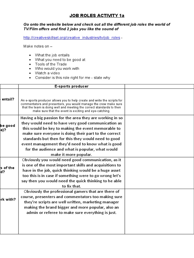 2 Job Roles Activity 14 | PDF | Learning | Communication